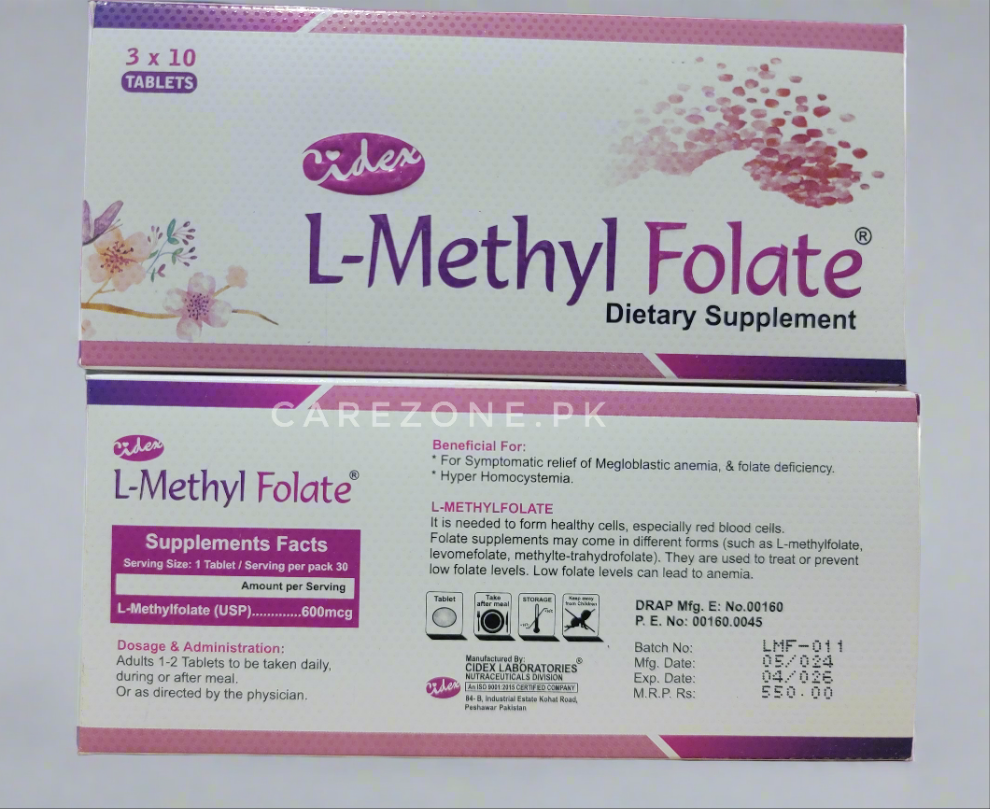 L-Methylfolate 600 mcg | Dietary Supplement | 30 Tablets – Carezone.pk ...
