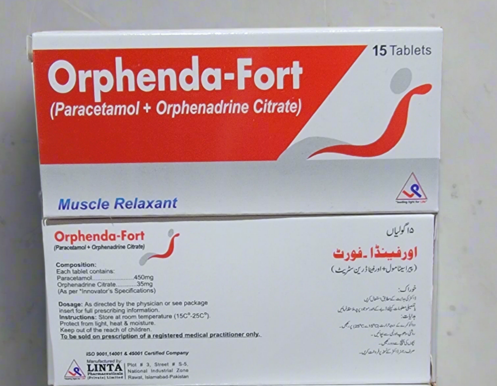 Orphenda-Fort Tablets (Paracetamol + Orphenadrine Citrate) 15 Tablets ...