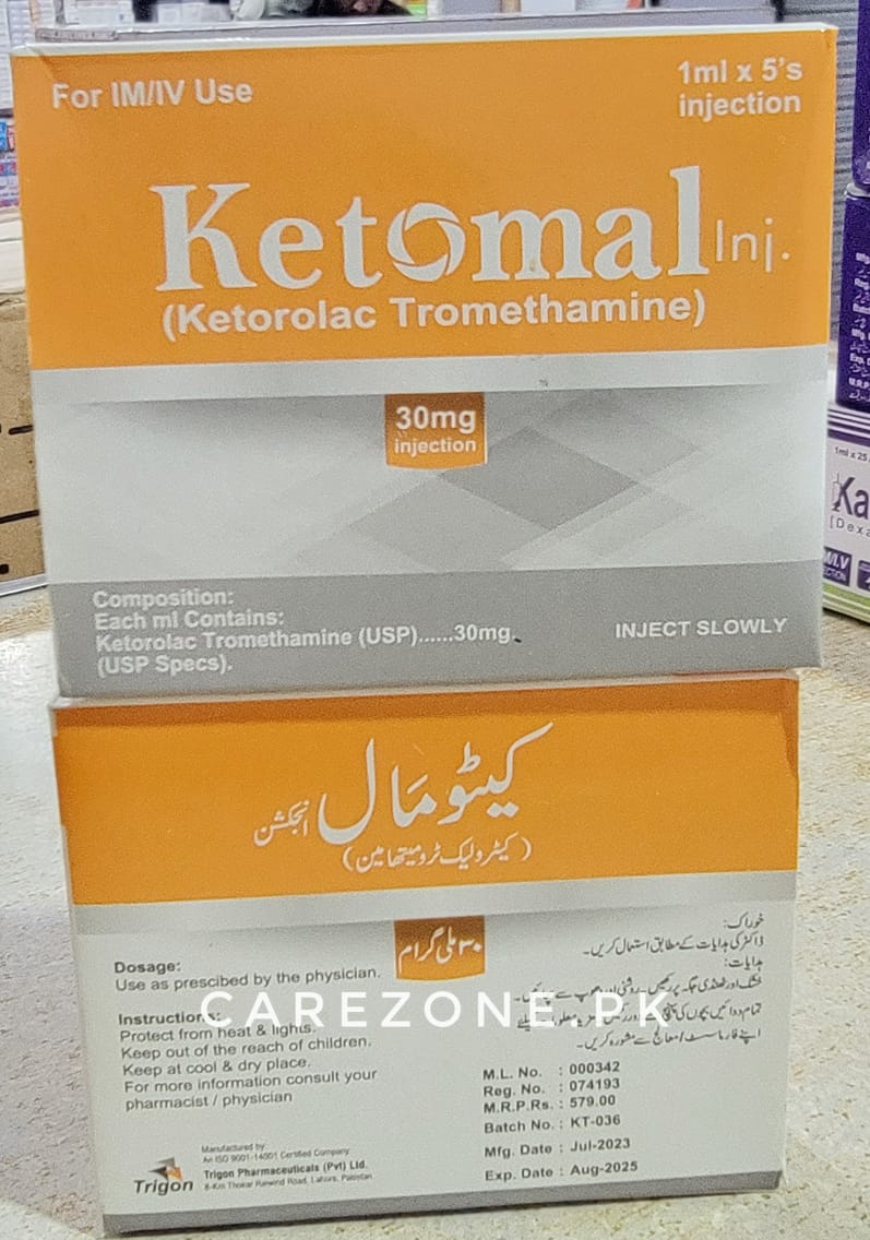 Ketomal Injection | Ketorolac Tromethamine 30mg/ml | 5 Ampoules for IM ...