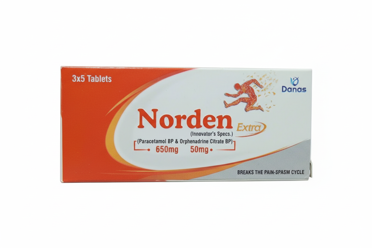 Norden Extra Tablets (Paracetamol BP 650mg + Orphenadrine Citrate BP 5 ...