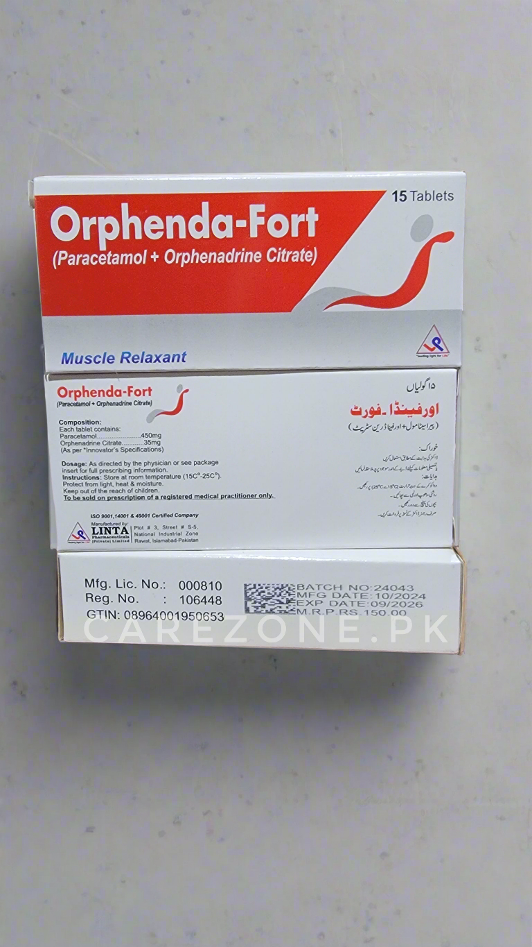 Orphenda-Fort Tablets | Paracetamol + Orphenadrine Citrate | 15 Tablet ...