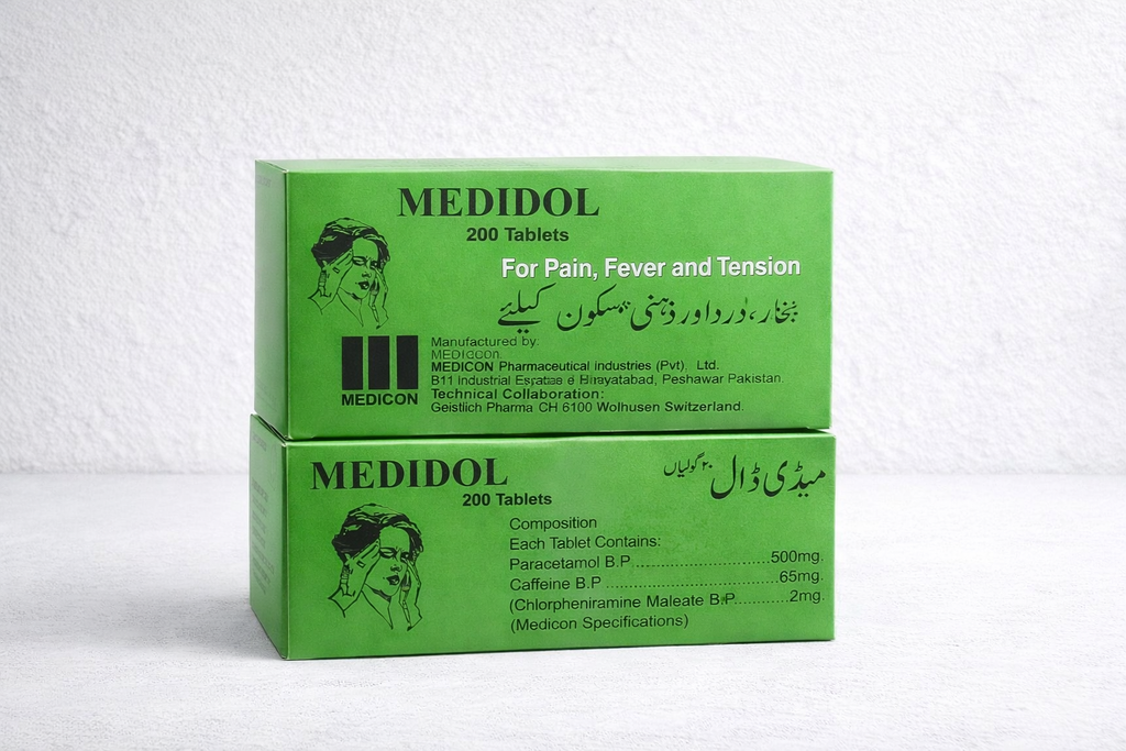 Medidol Tablets – Paracetamol 500mg + Caffeine 65mg + Chlorpheniramine ...